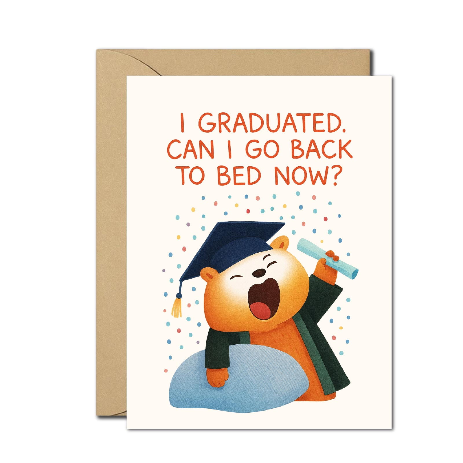 Funny Graduation Card - Lazy Bear Grad Card with Cap and Diploma - Cute ...