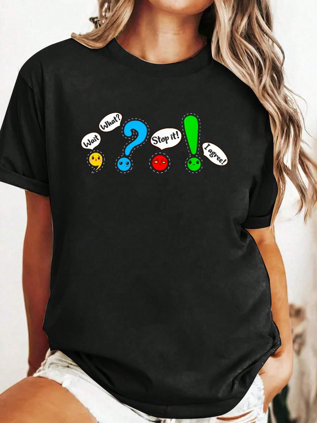 Funny Grammar Punctuation Marks Teacher Women Graphic Short Sleeve T ...
