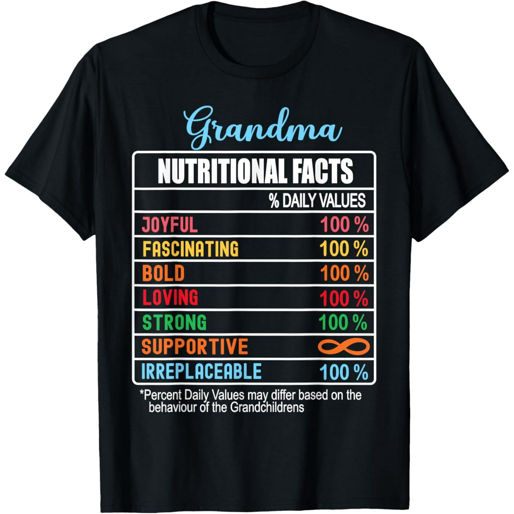 Funny Grandma Nutritional Facts Gift for Women 100% Cotton Short Sleeve ...