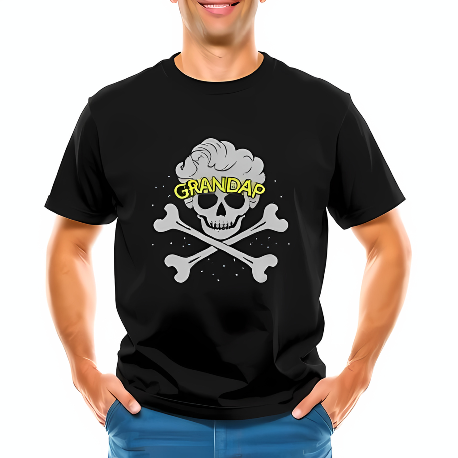 Funny Grandpa Graphic Cotton Short Sleeve T-Shirt - Design Bold Yellow ...