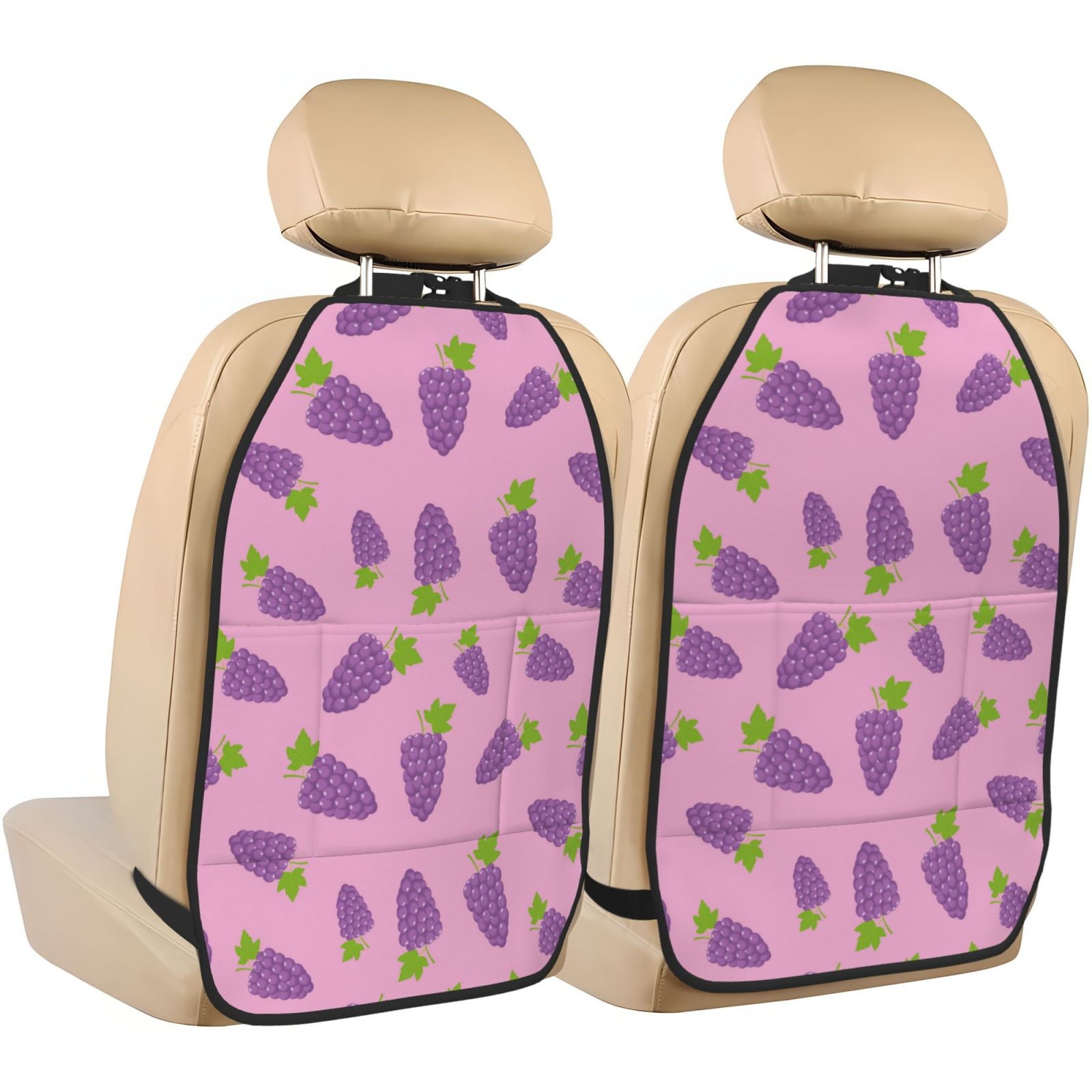 Funny Grape Pink Green Backseat Car Organizer, 2 Pack Kick Mats Back ...