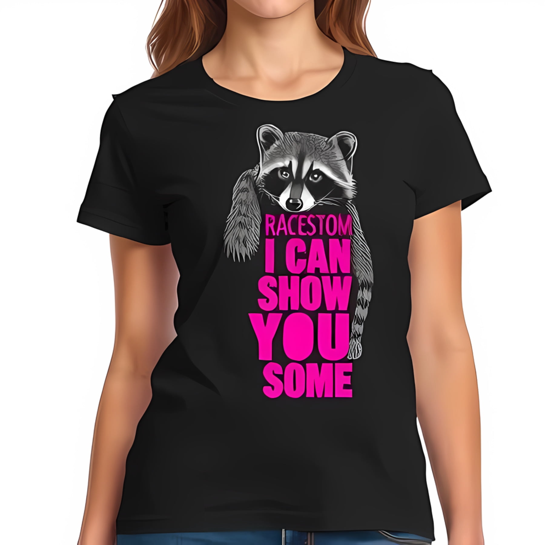 Funny Graphic Cotton Short Sleeve T-Shirt with Pink Text " RACEST0M I ...