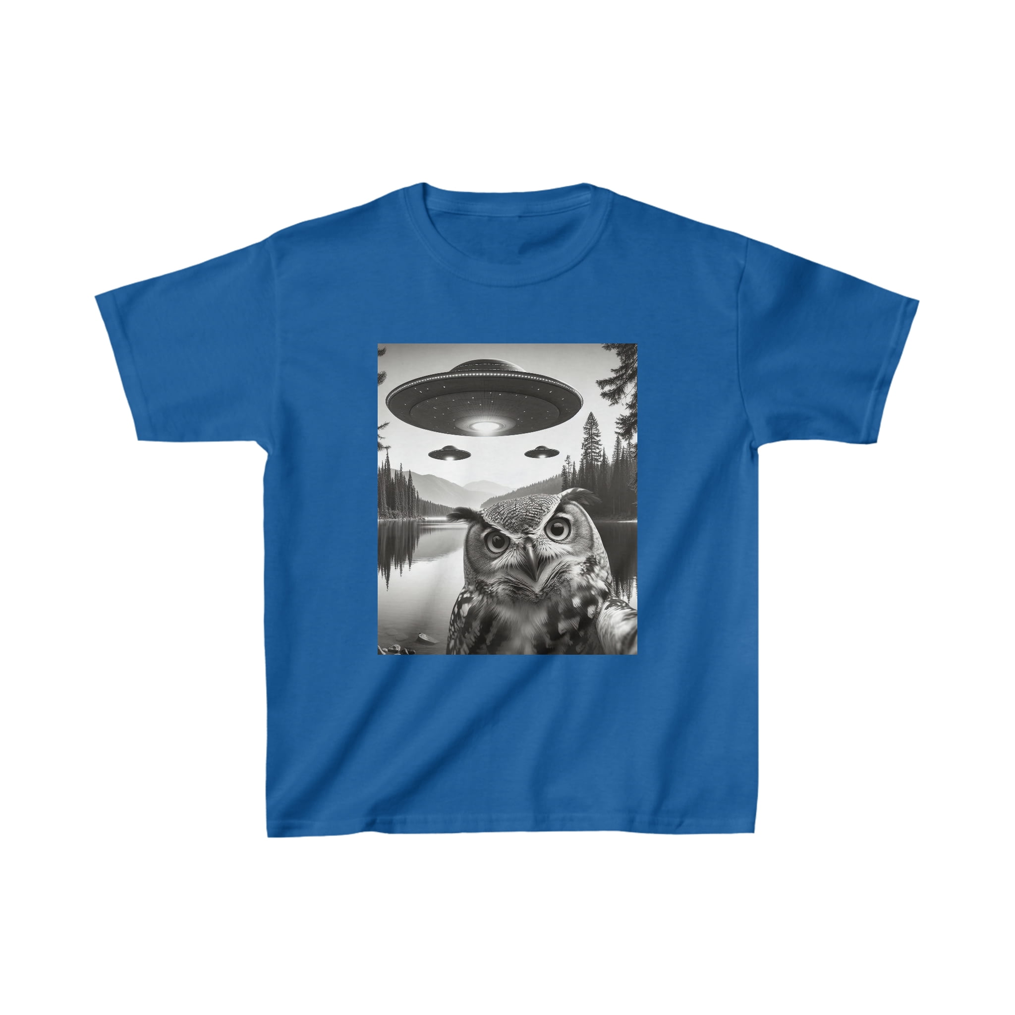 Funny Graphic Owl Selfie With UFOs Weird Boy Girl Kids Youth Tee Shirt ...