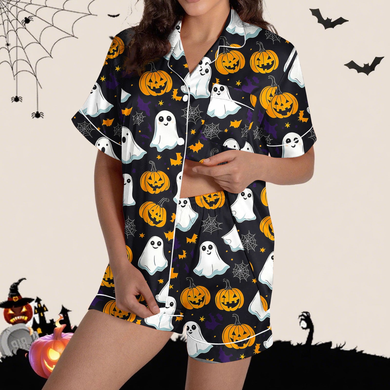 Funny Graphic Pajamas for Women Set Button Down Short Sleeve Top and ...