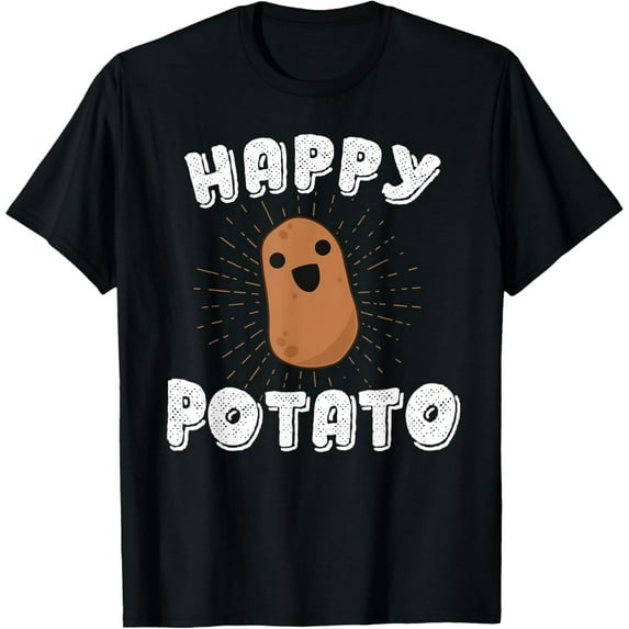 Funny Graphic T-Shirt Happy Potato Food Print Novelty Gift Tee ...