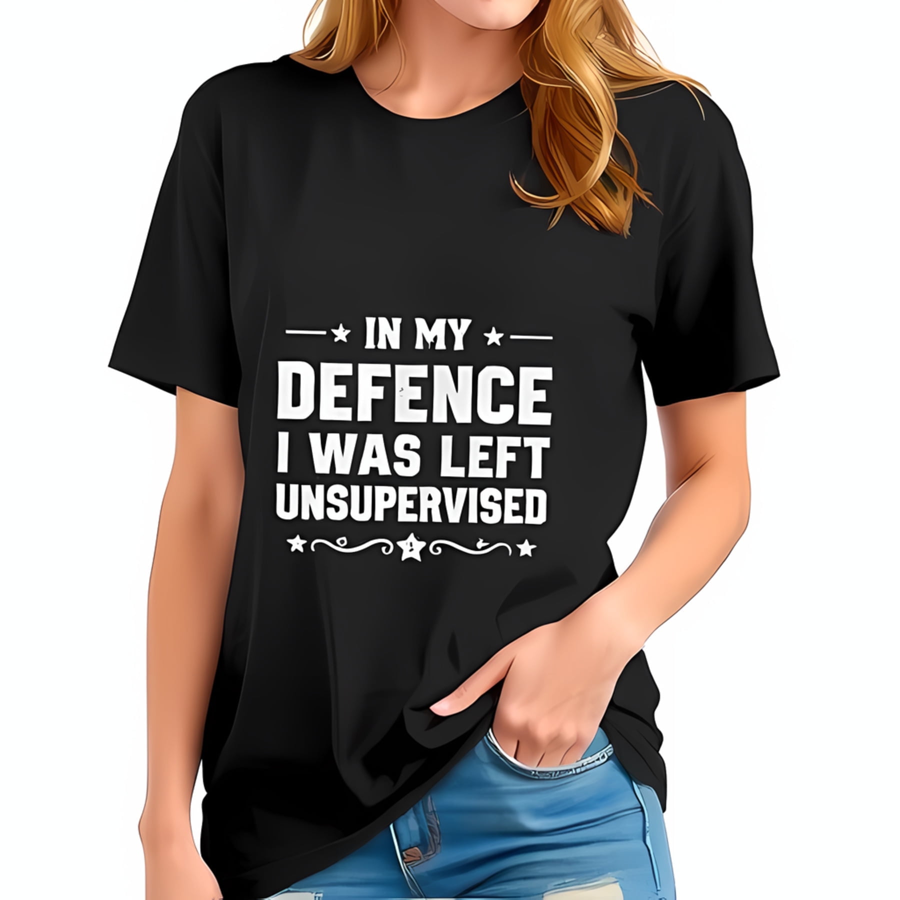 Funny Graphic T-Shirt Short Sleeve Cotton Unsupervised Quote Star ...