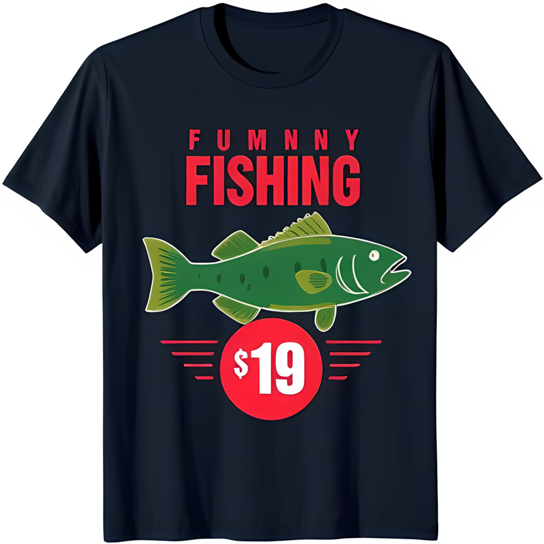 Funny Graphic Tee Bold Red Letters Green Fish Design Sign - Walmart.com