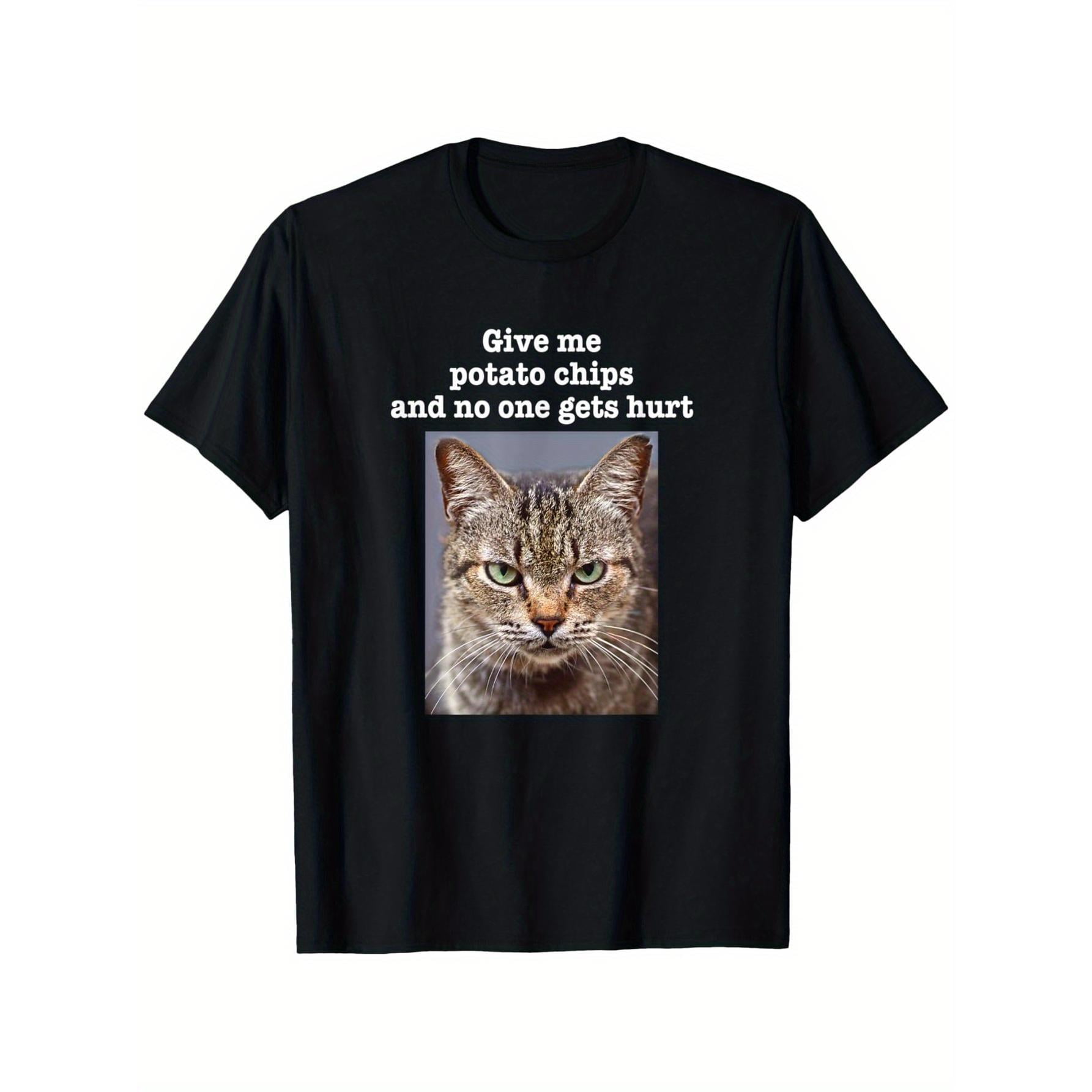 Funny Graphic Tee,Tops Has"Give Me Potato Chips & No One Gets Hurt"Gray ...