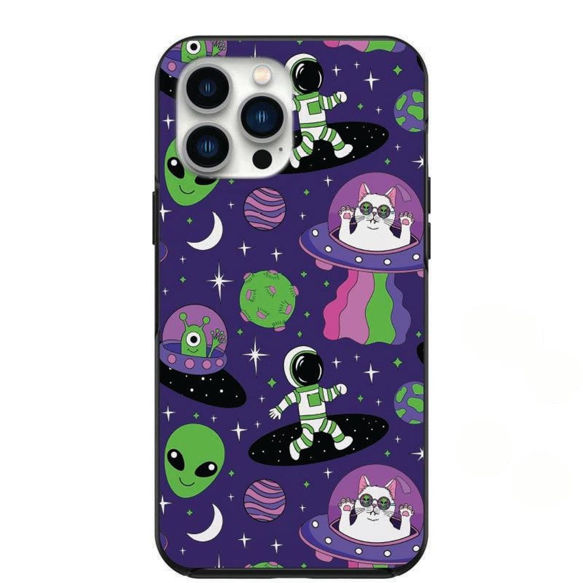 Funny Green Alien Cat from Outer Space Case with iPhone 17 to 11 Pro ...