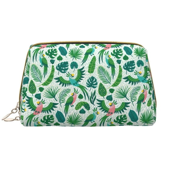 Funny Green Cartoon Cute Parrot Makeup Bag, Leather Waterproof Travel ...