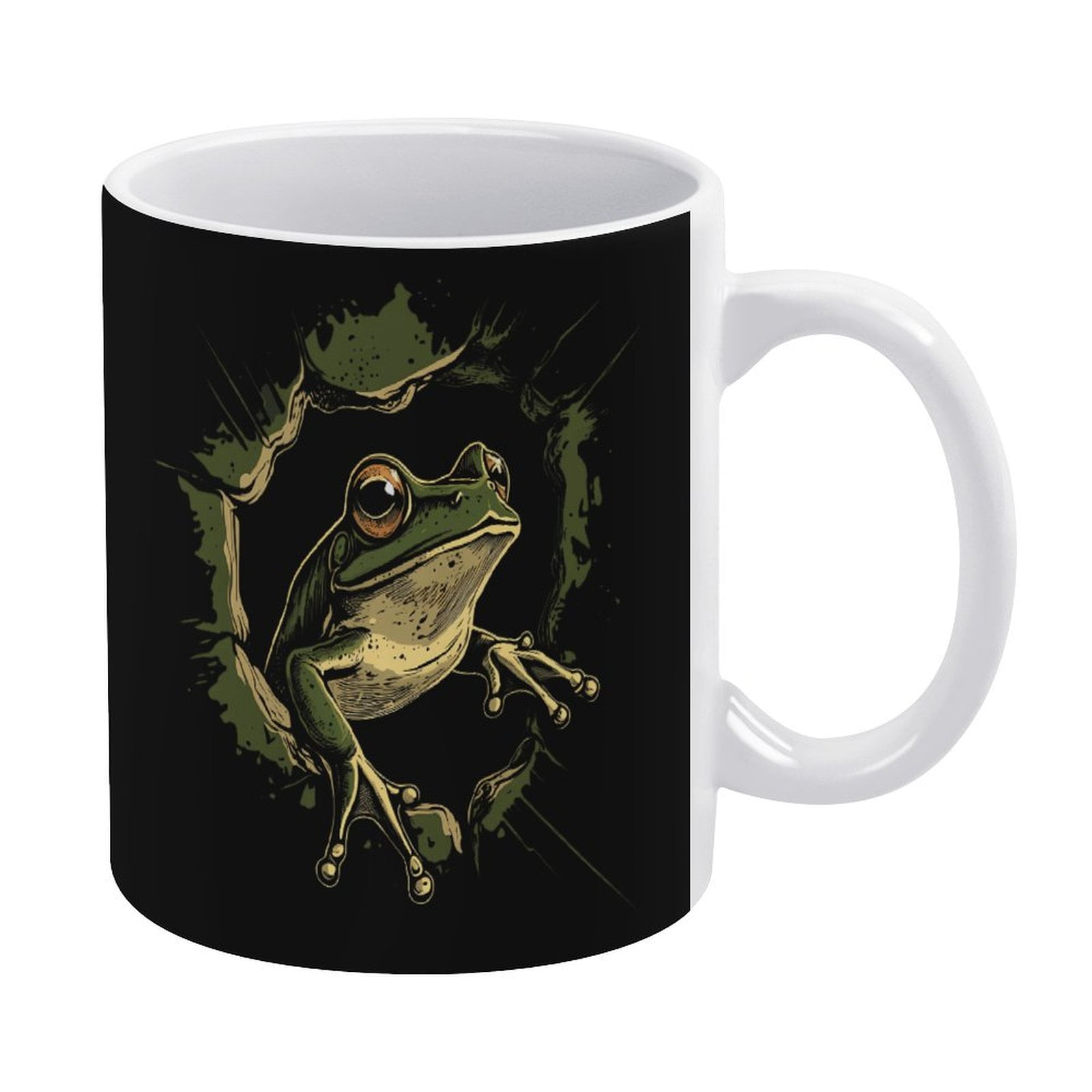 Funny Green Frog Emerges From A Hole 11oz Coffee Mug with Handles ...