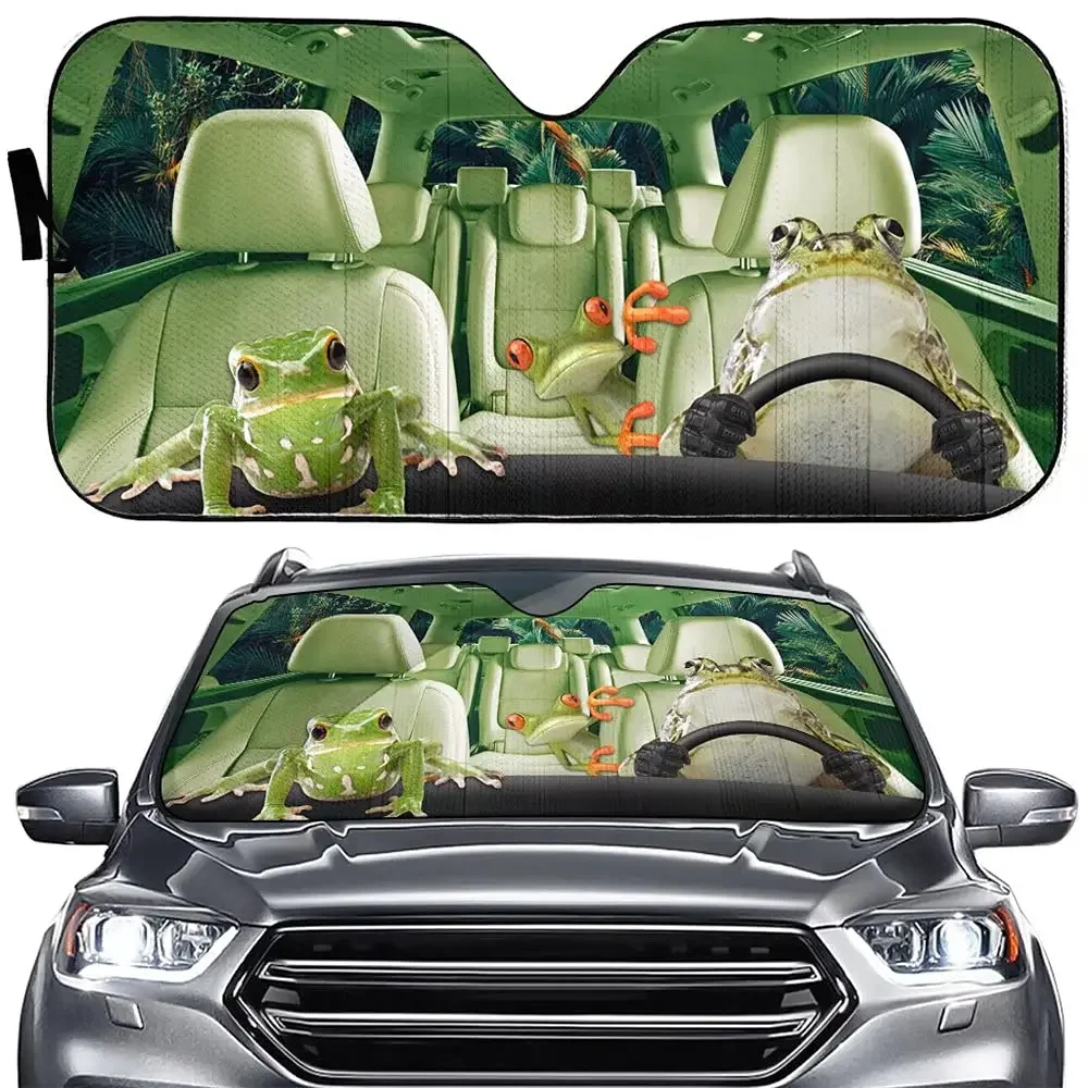 Funny Green Frog Family Left Hand Drive Car Sunshade For Frog Lover ...