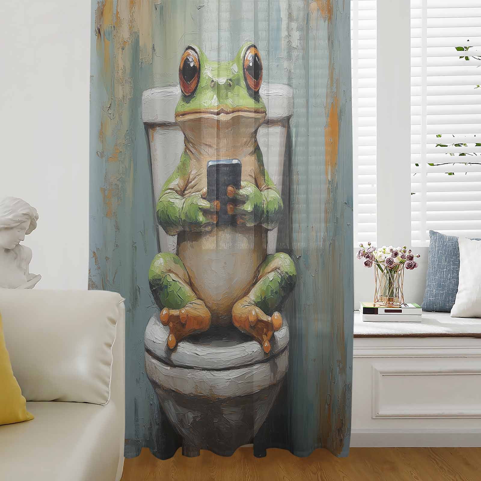 Funny Green Frog Window Curtain 63 Inches Long,Toilet Animals Abstract ...