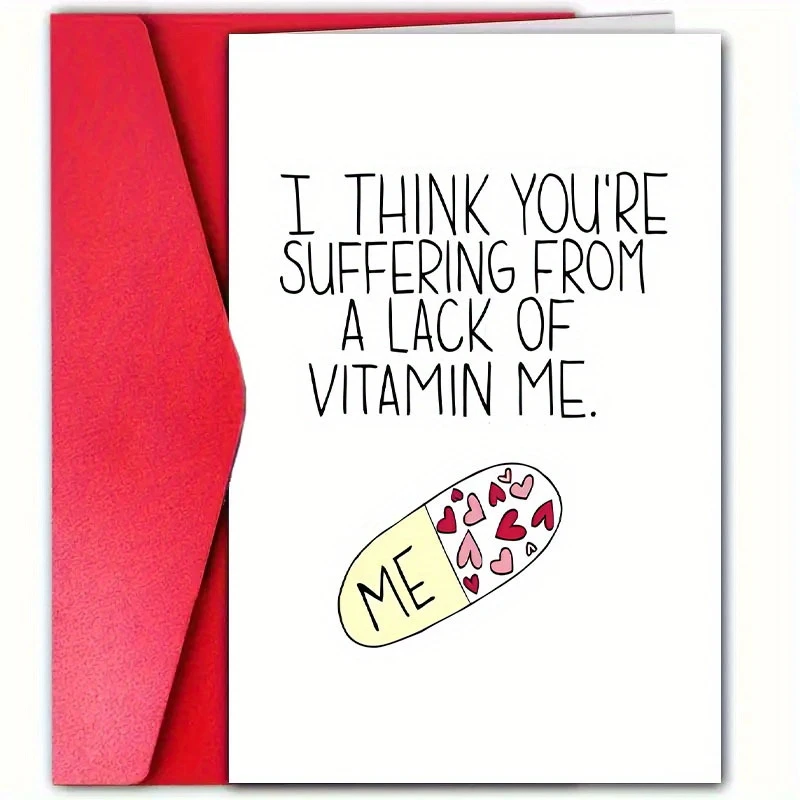 Funny Greeting Card - “Lack of Vitamin Me” Pun Design – Envelope ...