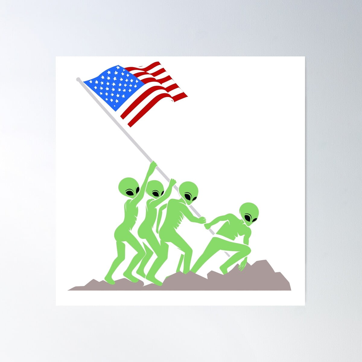 Funny Grey Aliens Raising Flag At Iwo Jima Poster Wall Art, Modern Wall ...