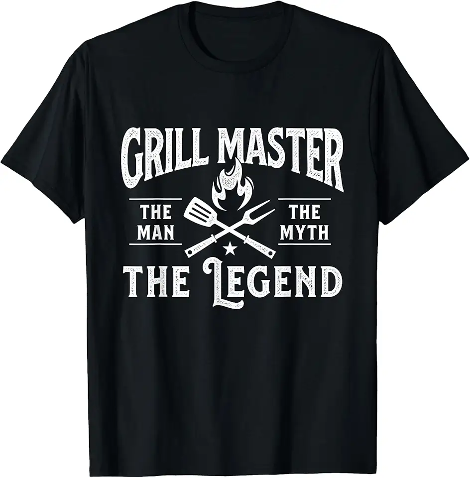 Funny Grill Master Legend BBQ Gift for Dad Men Graphic Short Sleeve T ...