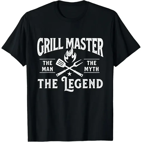 Funny Grill Master Legend BBQ Gift for Dad Men Graphic Short Sleeve T ...