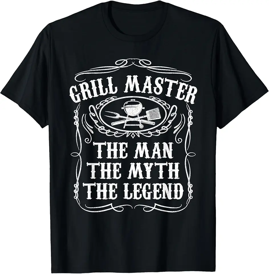 Funny Grill Master The Myth Legend BBQ Gift for Men Short Sleeve T ...