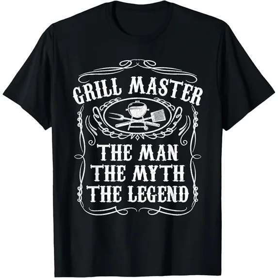 Funny Grill Master The Myth Legend BBQ Gift for Men Short Sleeve T ...