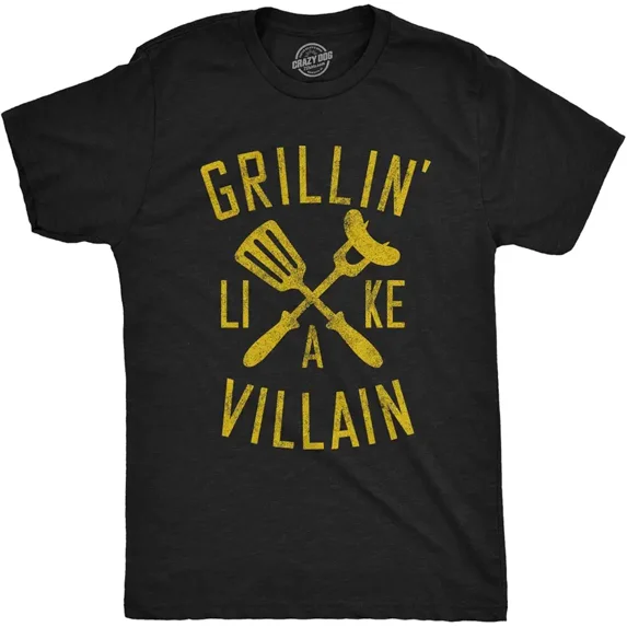 Funny Grillin Like A Villain Cookout Graphic Men Short Sleeve T-Shirt ...