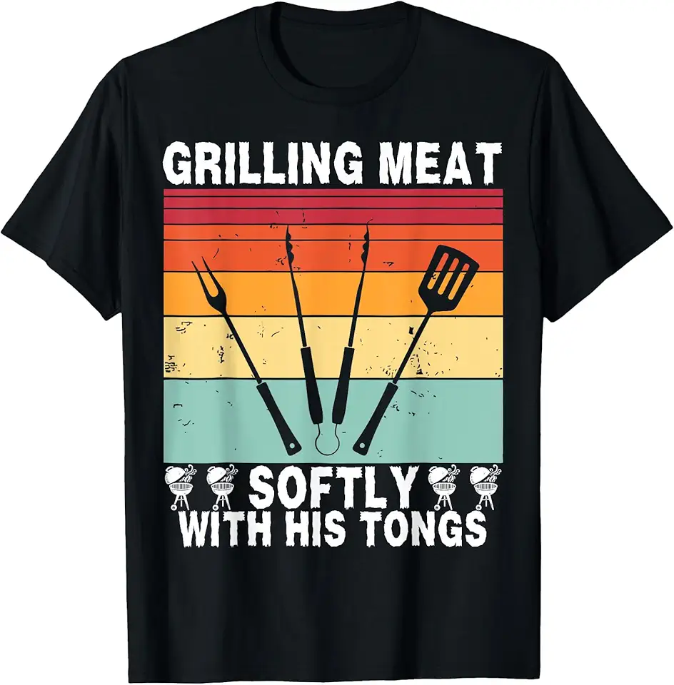 Funny Grilling Meat Softly Tongs Retro Style for Men Graphic T-Shirt ...