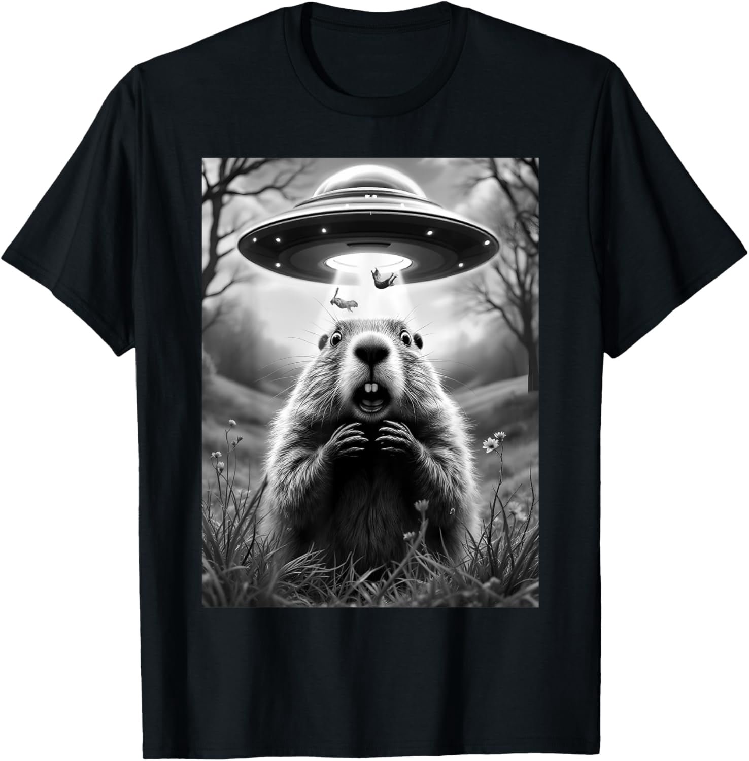 Funny Ground Hog Day Cute Ground Hog Selfie With Alien UFO T-Shirt ...