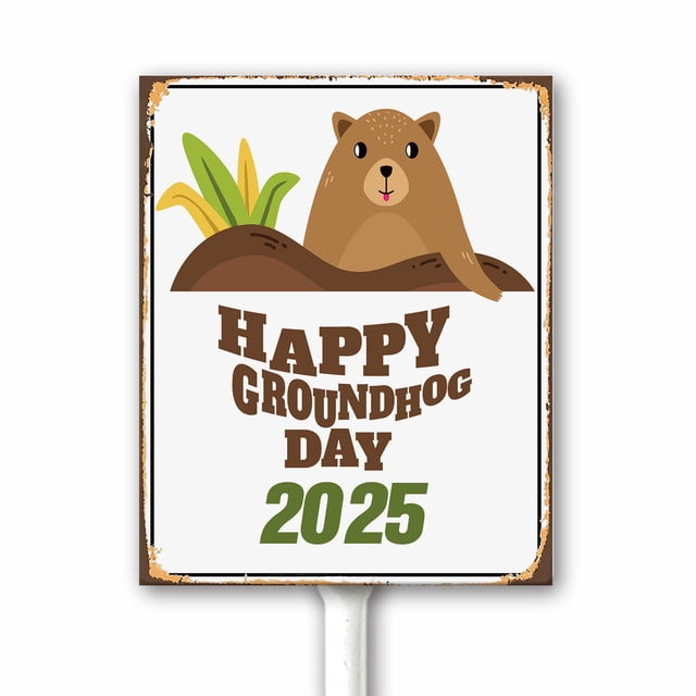Funny Groundhog Day Decor Sign Metal Yard Sign for Outdoor Decor Happy ...