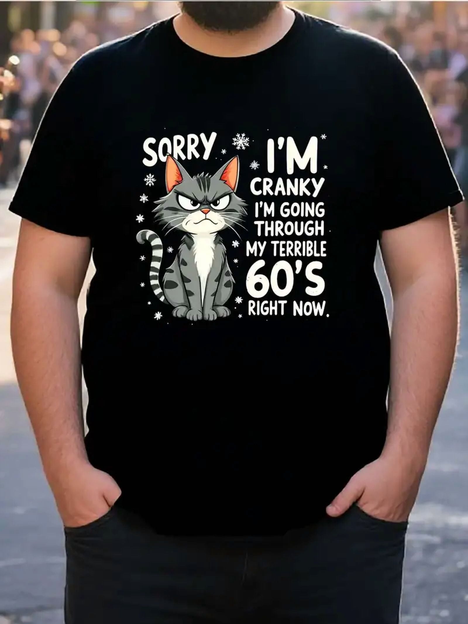 Funny Grumpy Cat 60th Birthday Joke Men's Big & Tall Graphic T-Shirt ...
