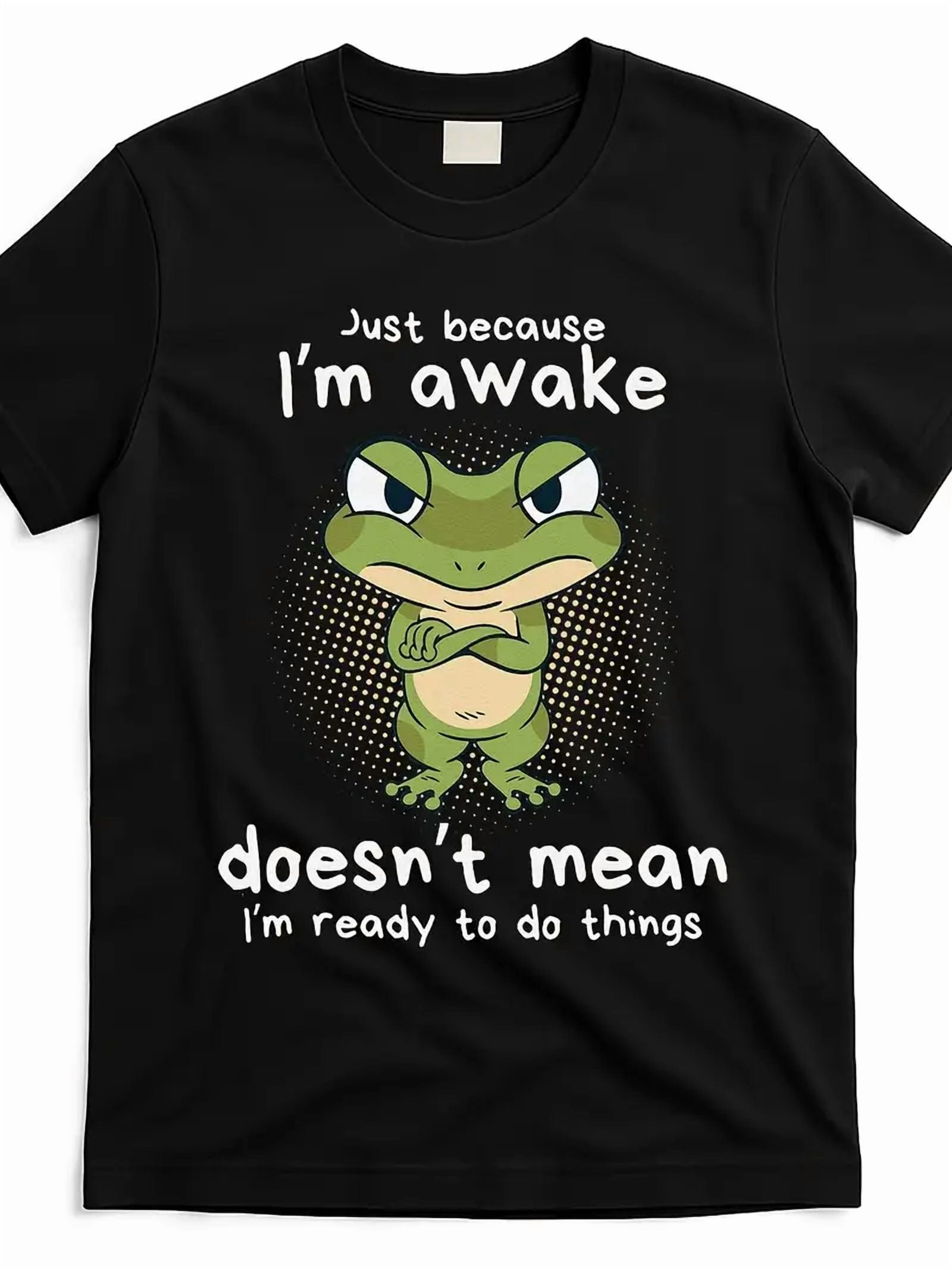 Funny Grumpy Frog I'm Awake Quote Men Short Sleeve Casual T-Shirt ...