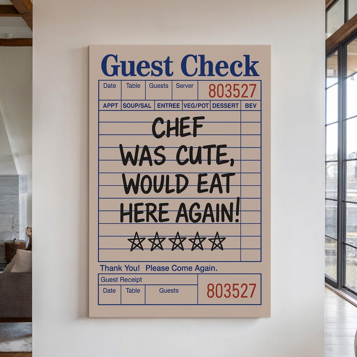 Funny Guest Check Art Print – Chef Was Cute Restaurant Receipt Poster ...