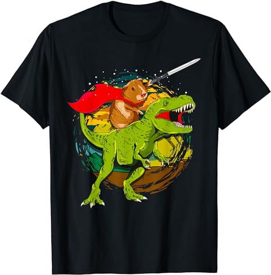Funny Guinea Pig Riding Dinosaur T-Rex Hamster Furry Potato T-Shirt ...