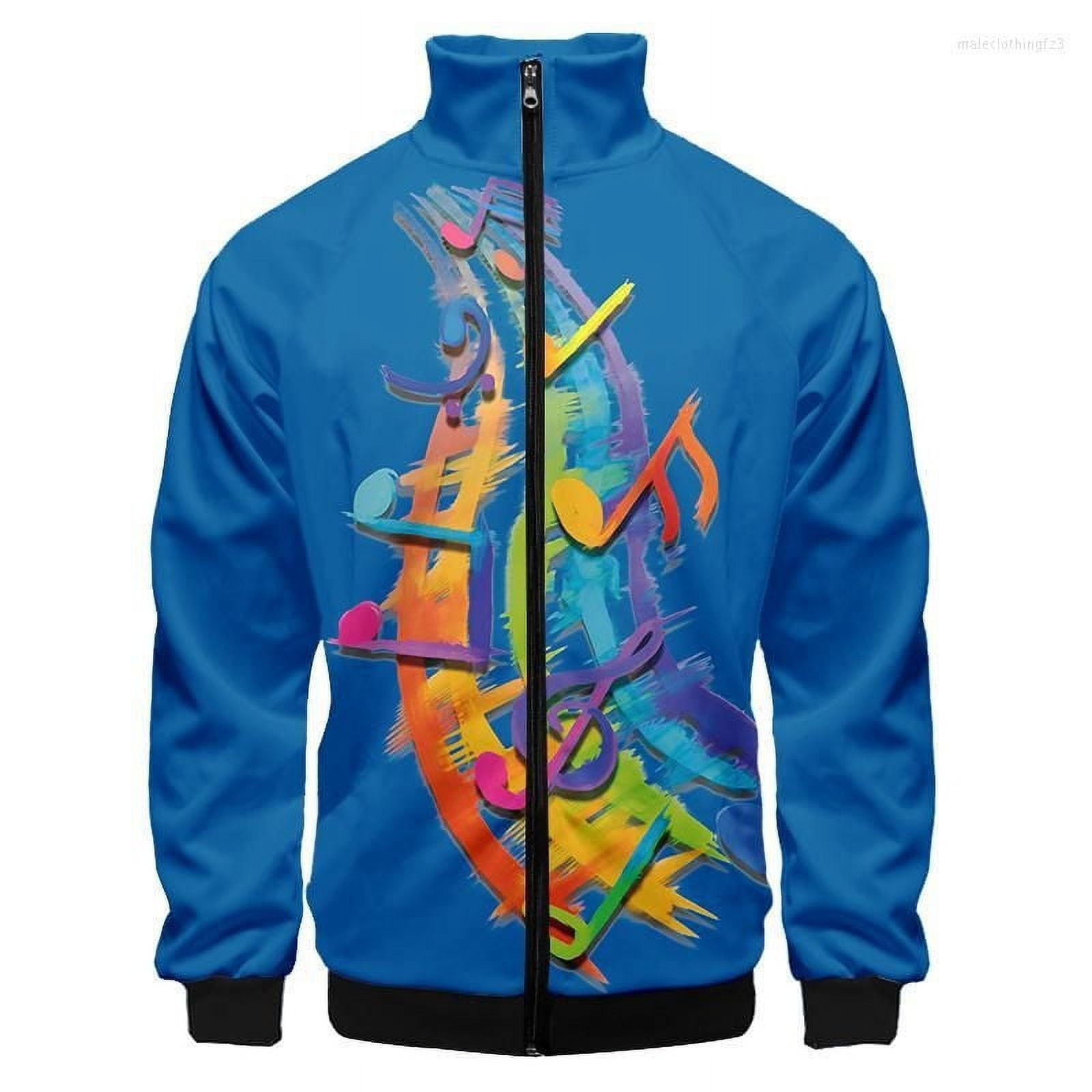 Funny Guitar Music 3D Fashion Stand-up Collar Printed Zipper Jacket For ...
