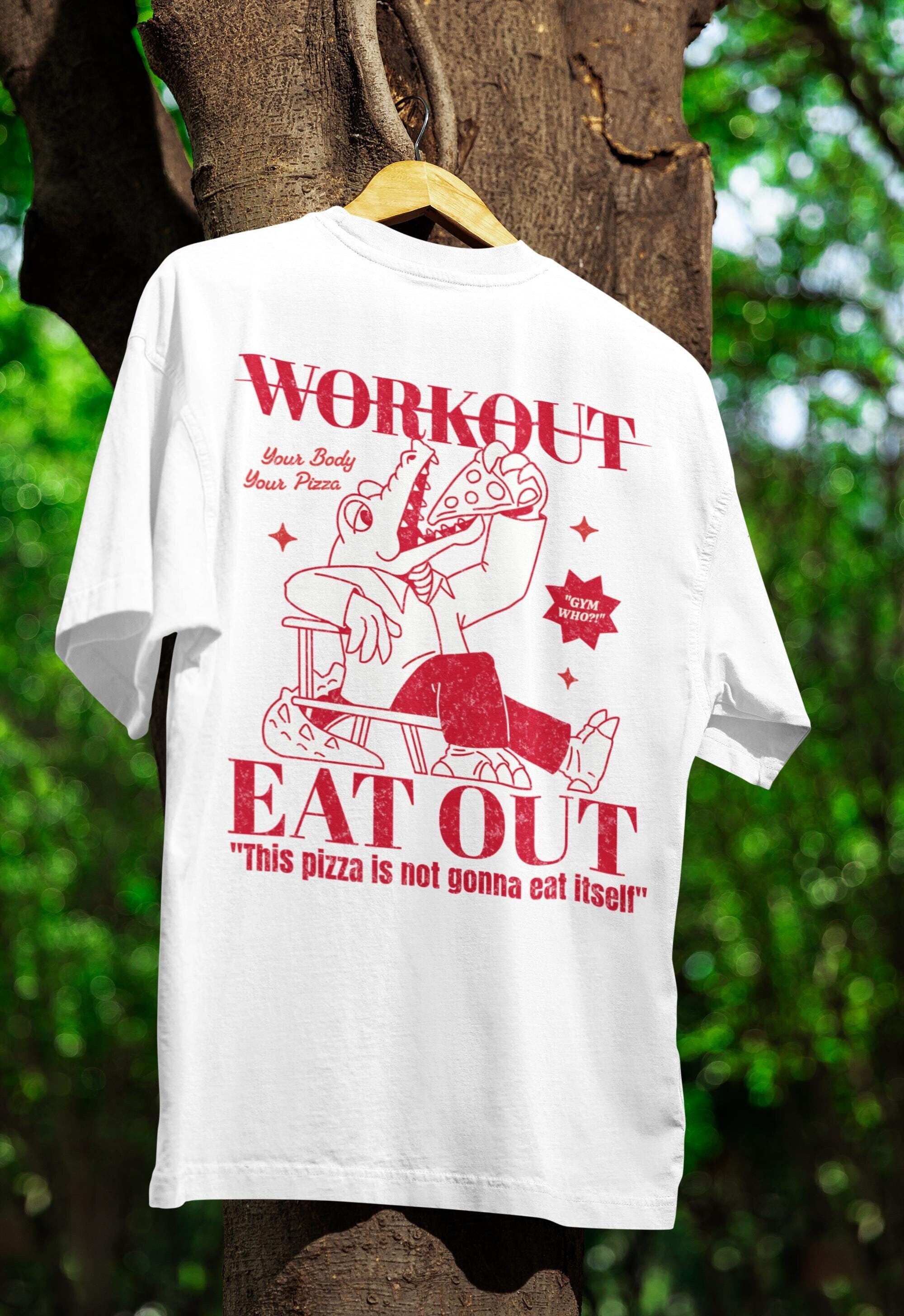 Funny Gym Tee - Crocodile Pizza T-Shirt Workout Training Shirt Sporty ...