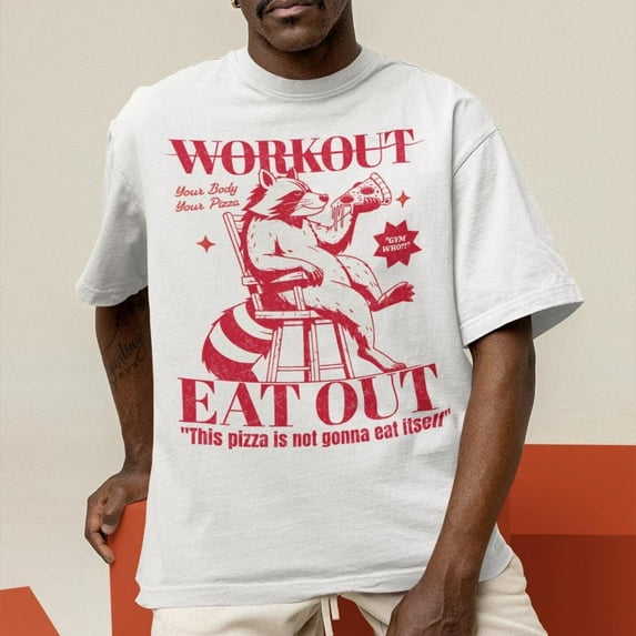 Funny Gym Tee - Raccoon Pizza T-Shirt Workout Training Shirt Sporty ...