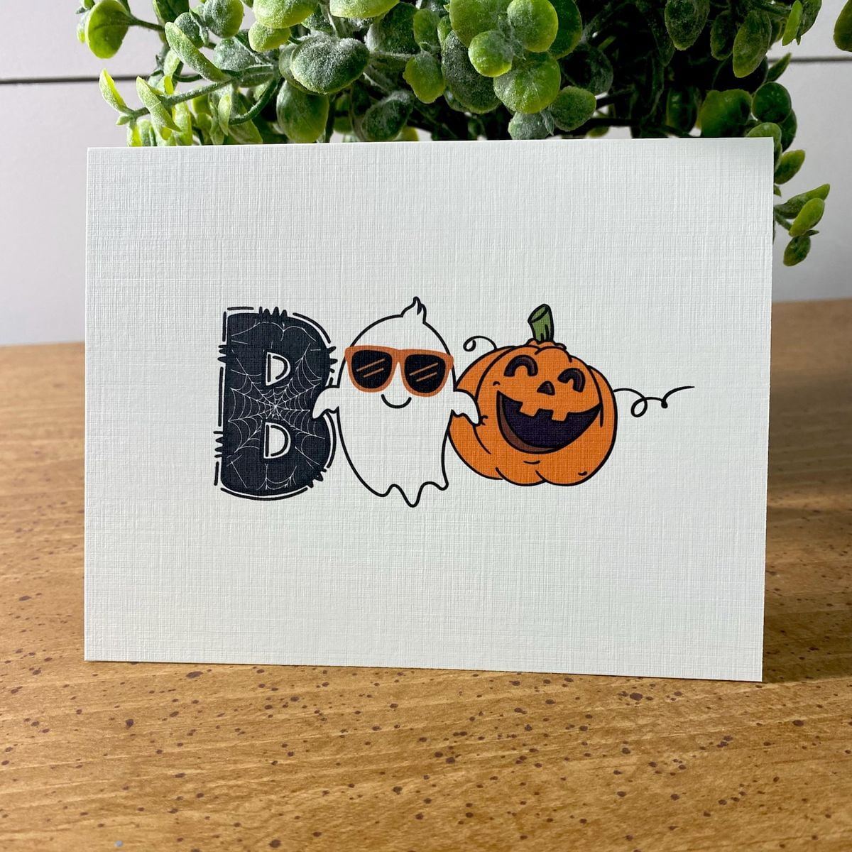 Funny Halloween Card - "Boo" Ghost and Pumpkin Design - Blank Inside ...