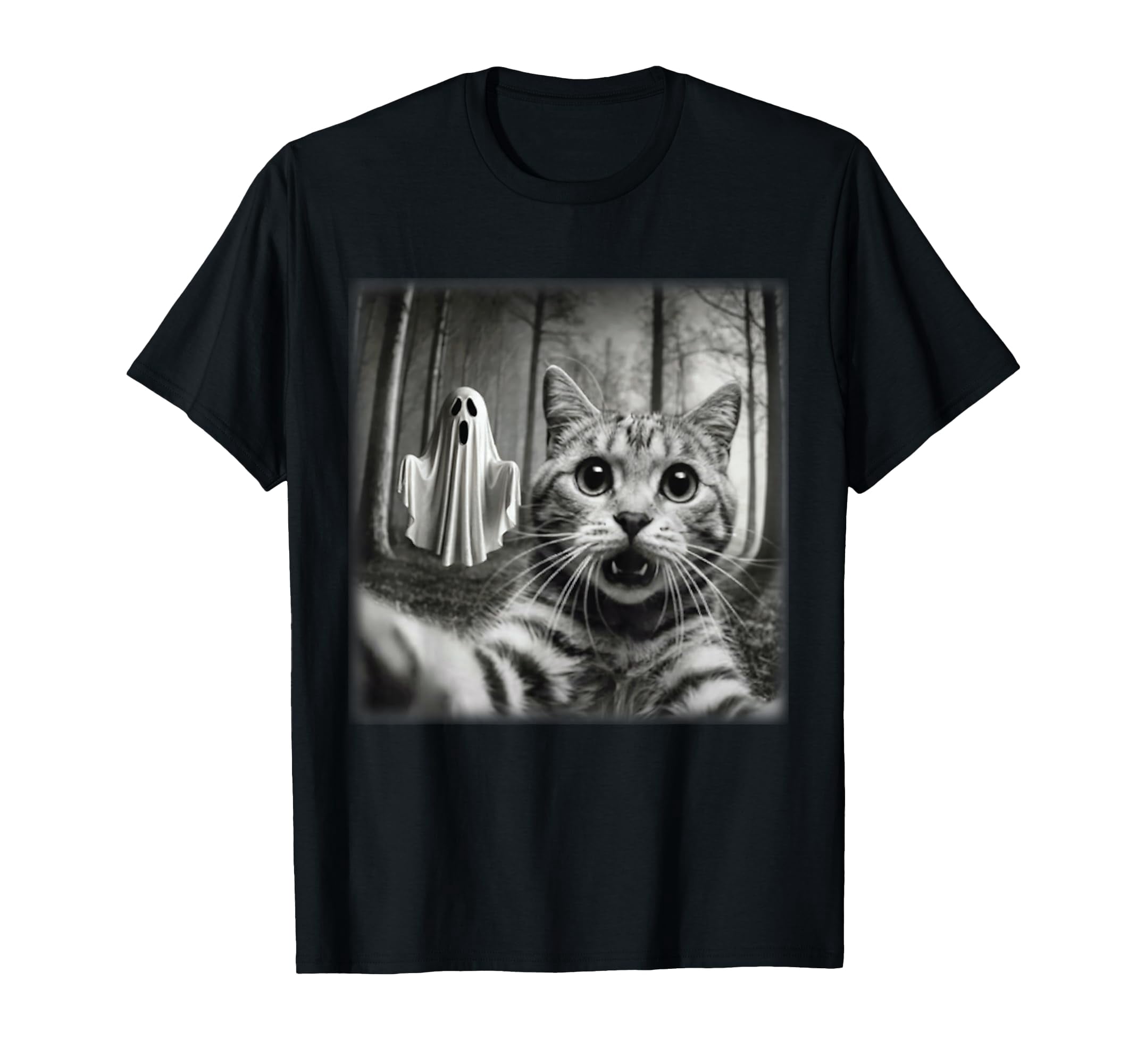Funny Halloween Cat Selfie T-Shirt for Cat Lovers with Spooky Ghost ...