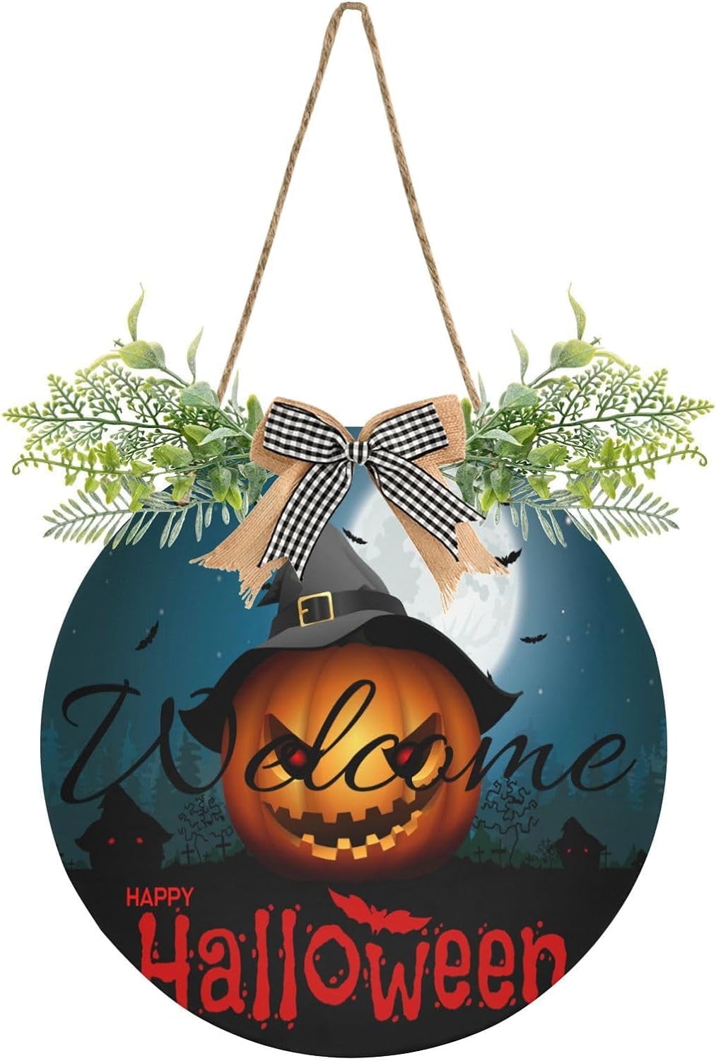 Funny Halloween Pumpkin Welcome Sign Front Door Round Wall Door Sign ...