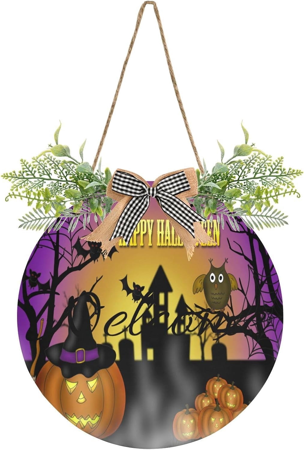 Funny Halloween Pumpkin Welcome Sign Front Door Round Wall Door Sign ...