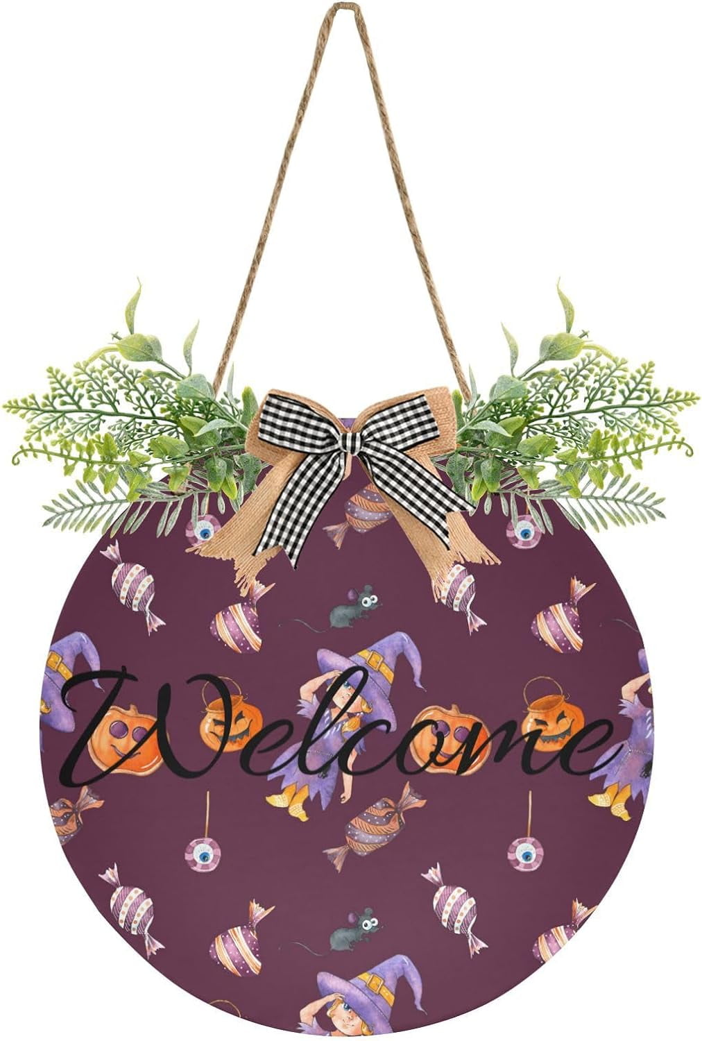 Funny Halloween Witch Welcome Sign Front Door Round Wall Door Sign with ...