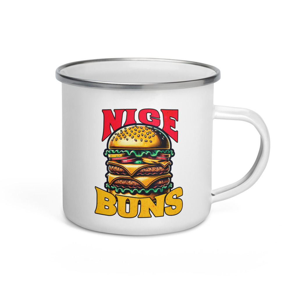 Funny Hamburger Cheeseburger Pun Enamel Mug, Nice Buns - Walmart.com