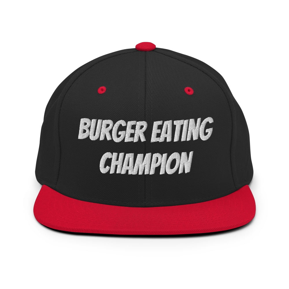 Funny Hamburger Lover Snapback Hat, Burger Eating Champion- Embroidery ...