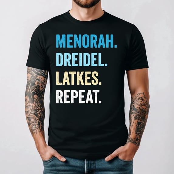 Funny Hanukkah Menorah Dreidel Latkes Repeat Jewish Fan Gift Graphic ...