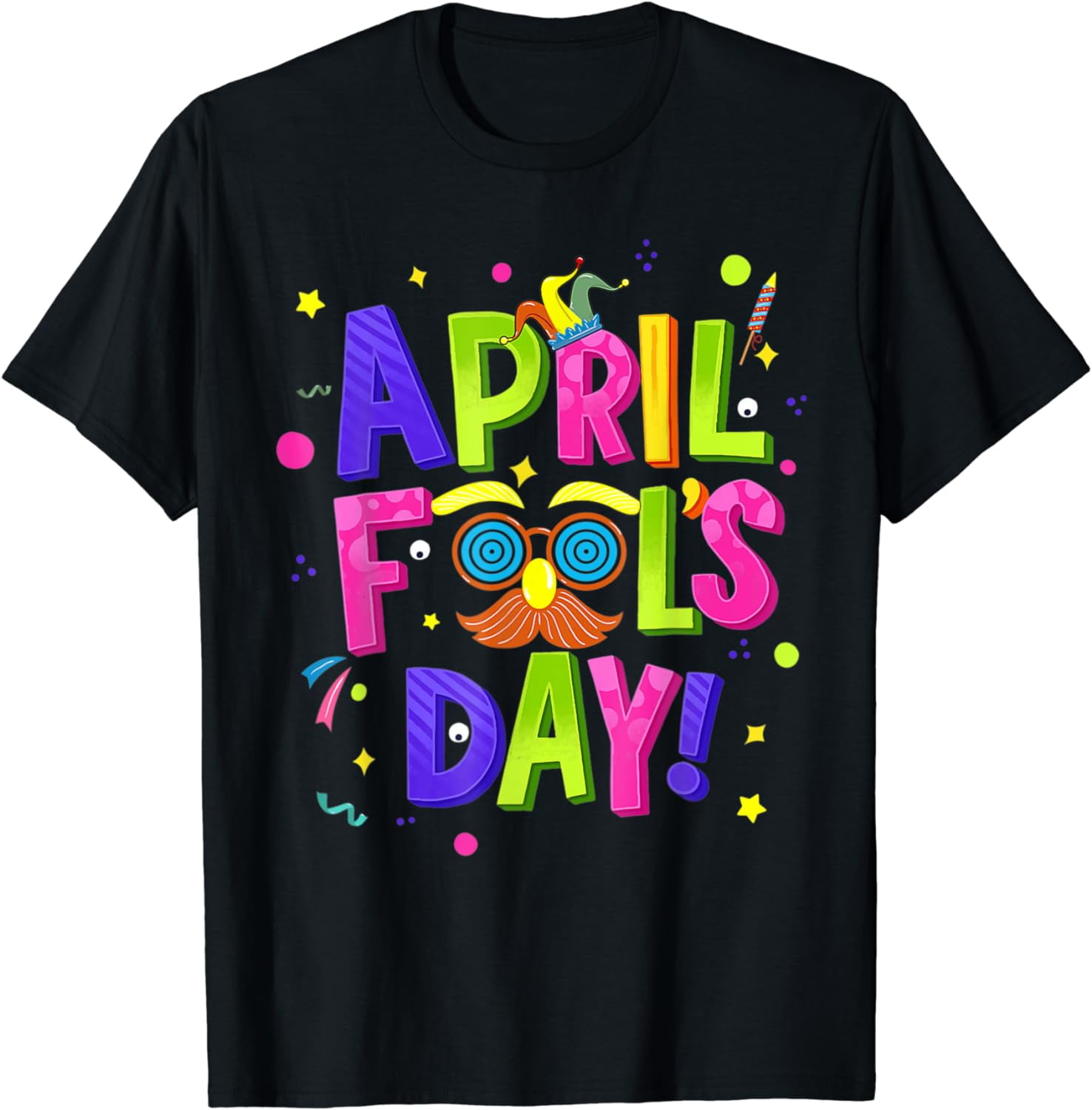Funny Happy 1st April Fools Day Eyeglasses Beard Prank Joke T-Shirt ...