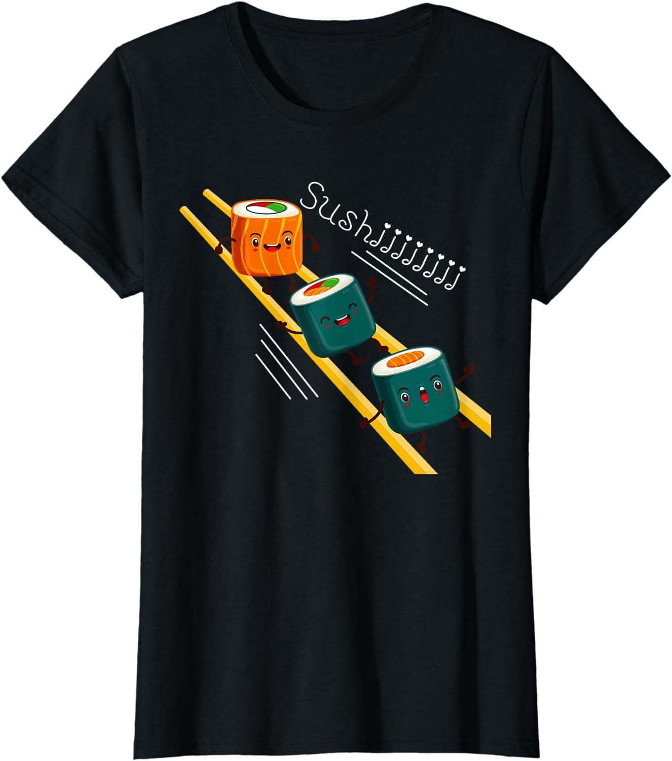 Funny Happy Cute Sushi Anime character Kawaii Japaneses Food T-Shirt ...