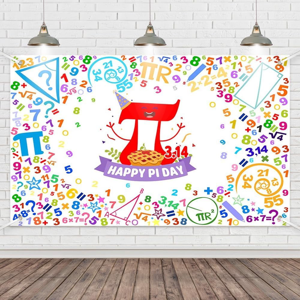 Funny Happy Pi Day Decorations Banner Backdrops 3.14 Mathematical Math ...