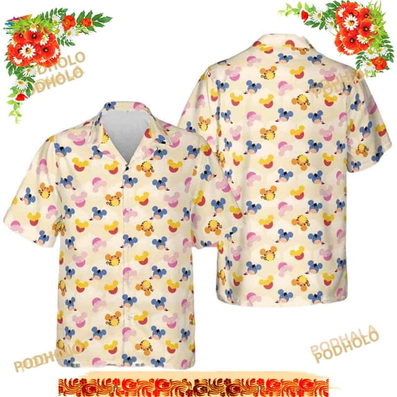 Funny Hawaiian Shirt For Men Pooh Friends Mouse Ears Yellow - Walmart.com