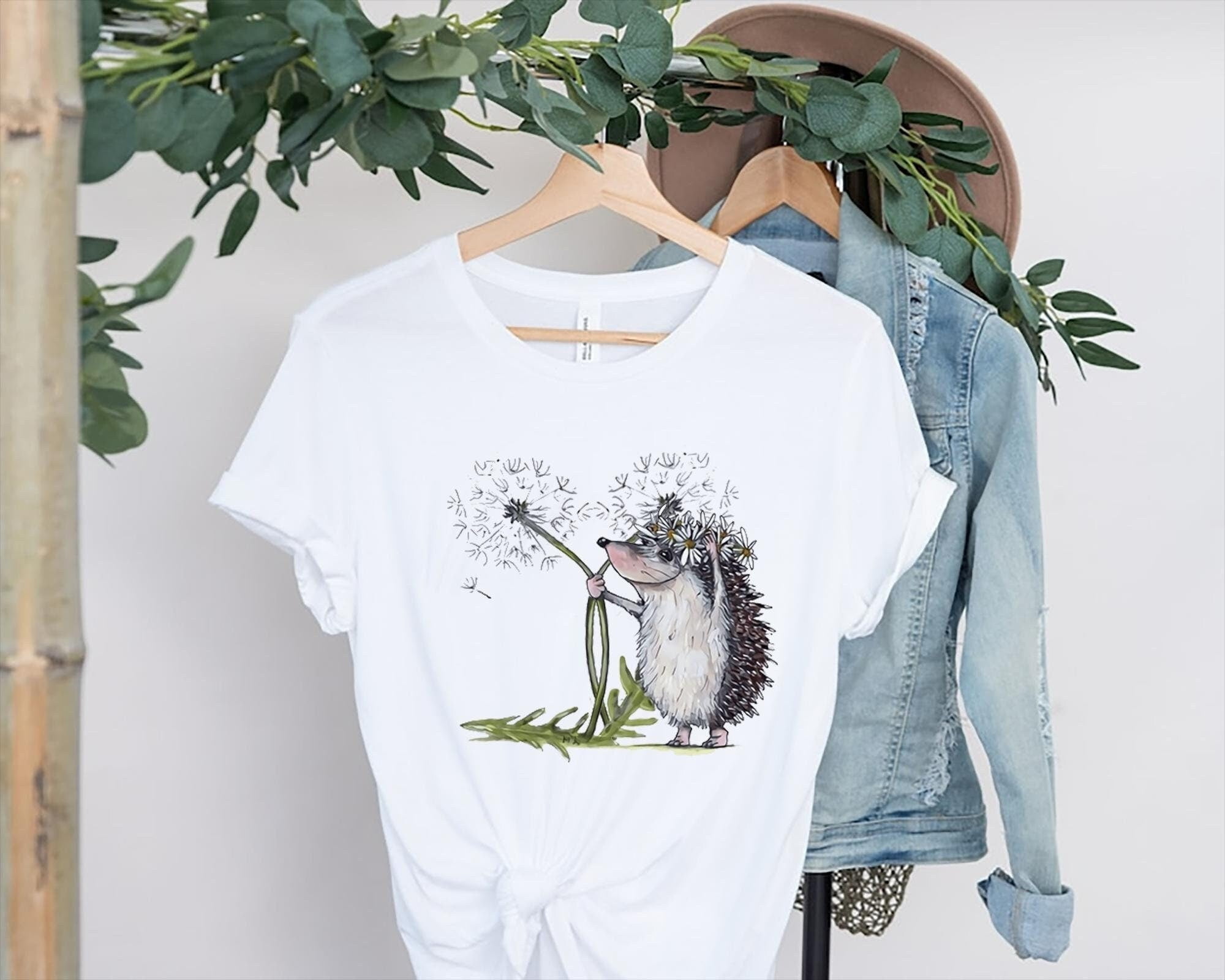 Funny Hedgehog Shirt, Hedgehog And Flower Tee, Porcupine Design Shirt ...
