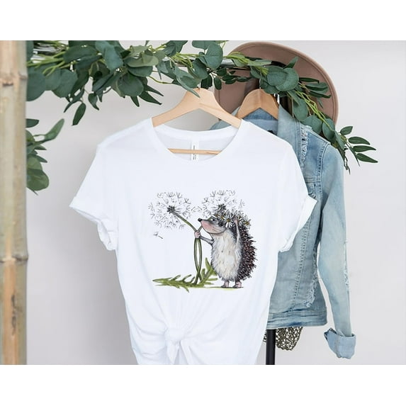Funny Hedgehog Shirt, Hedgehog And Flower Tee, Porcupine Design Shirt ...