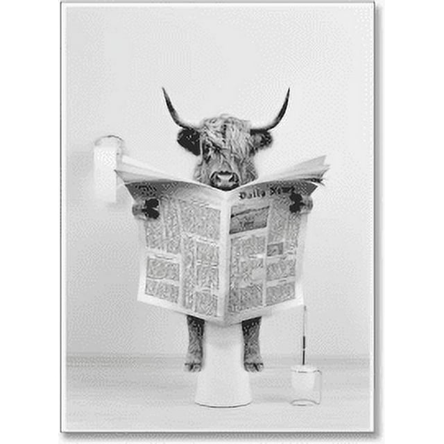 Funny Highland Cattle Reading newspaper on toilet Metal Tin sign 12 by ...