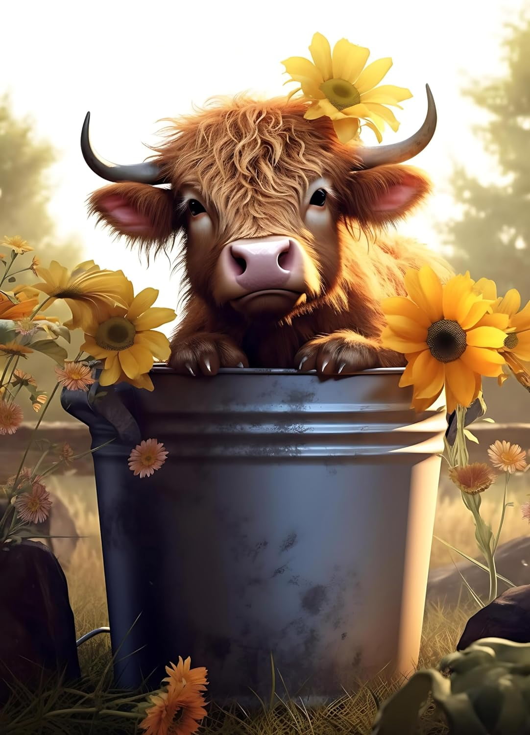 Funny Highland Cow in Barrel - Animal Aesthetics Canvas Printed Poster ...